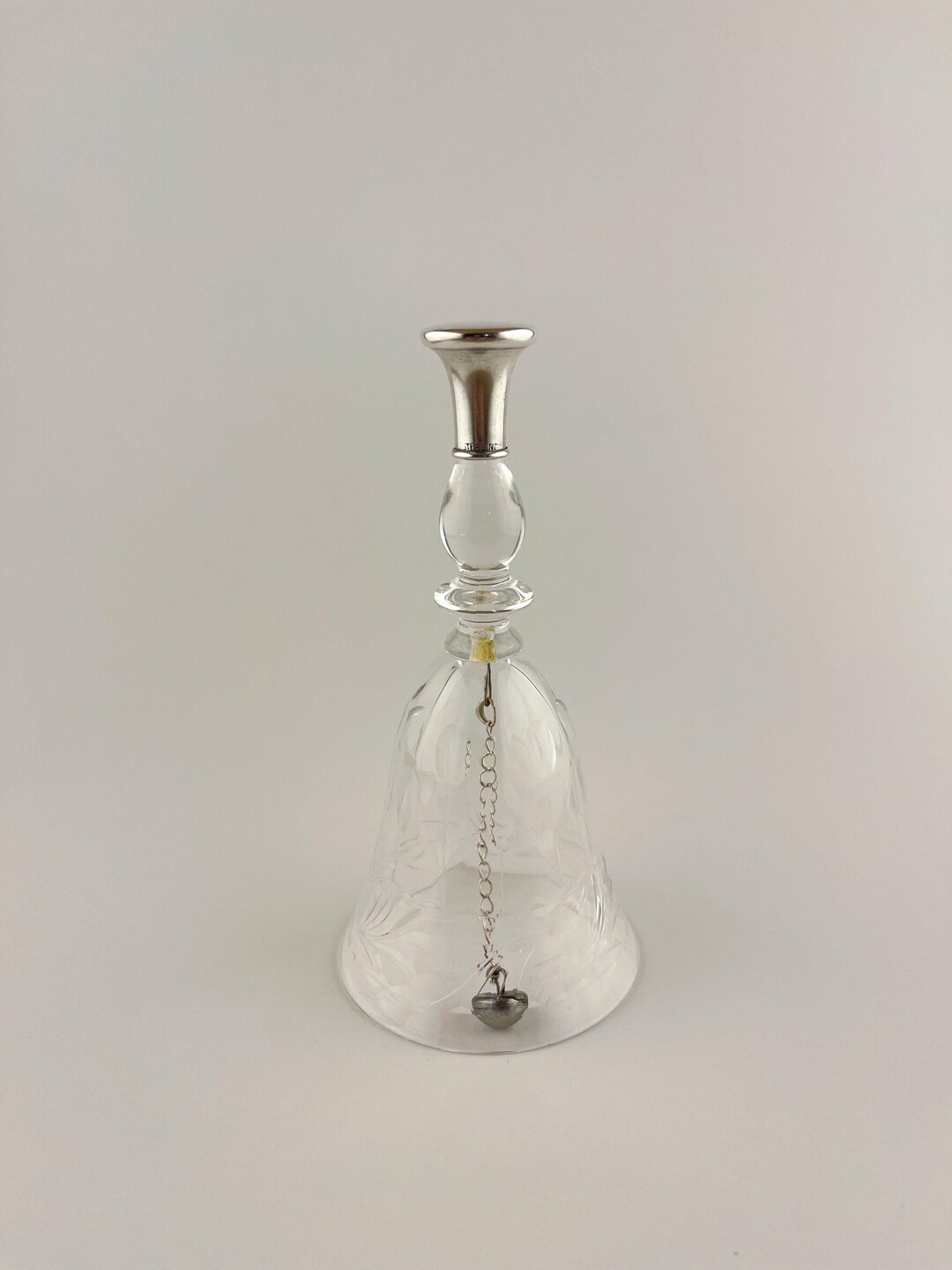 Vintage Sterling Silver and Cut Glass Handbell With Etched Floral ...