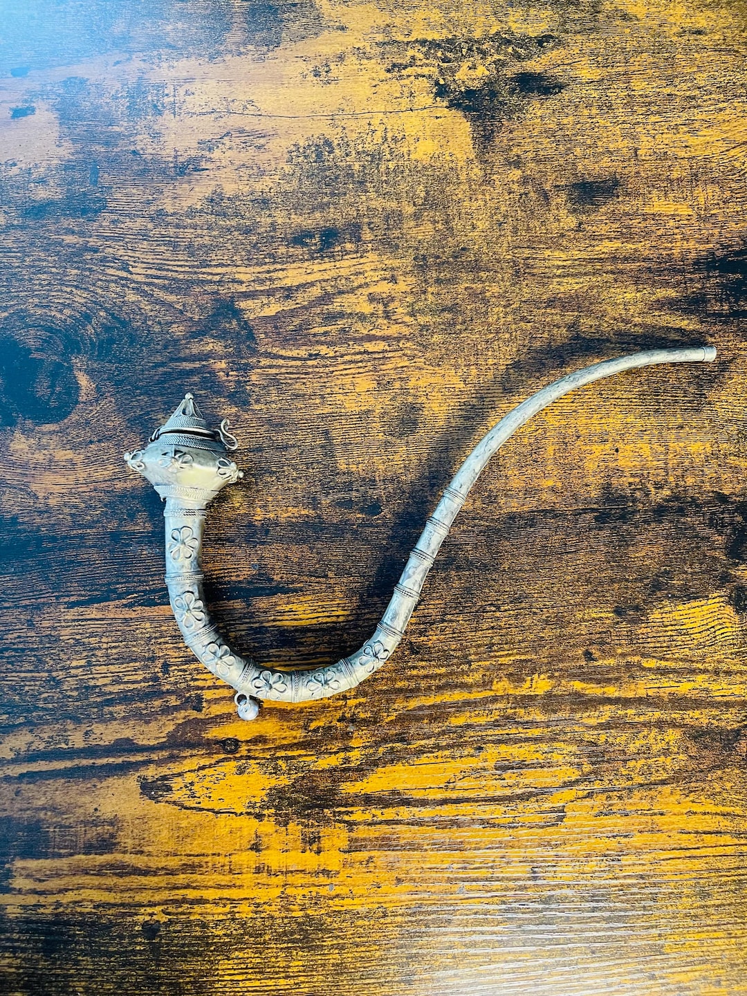 Antique Middle Eastern Metal Smoking Pipe – Ornate Floral Engravings ...