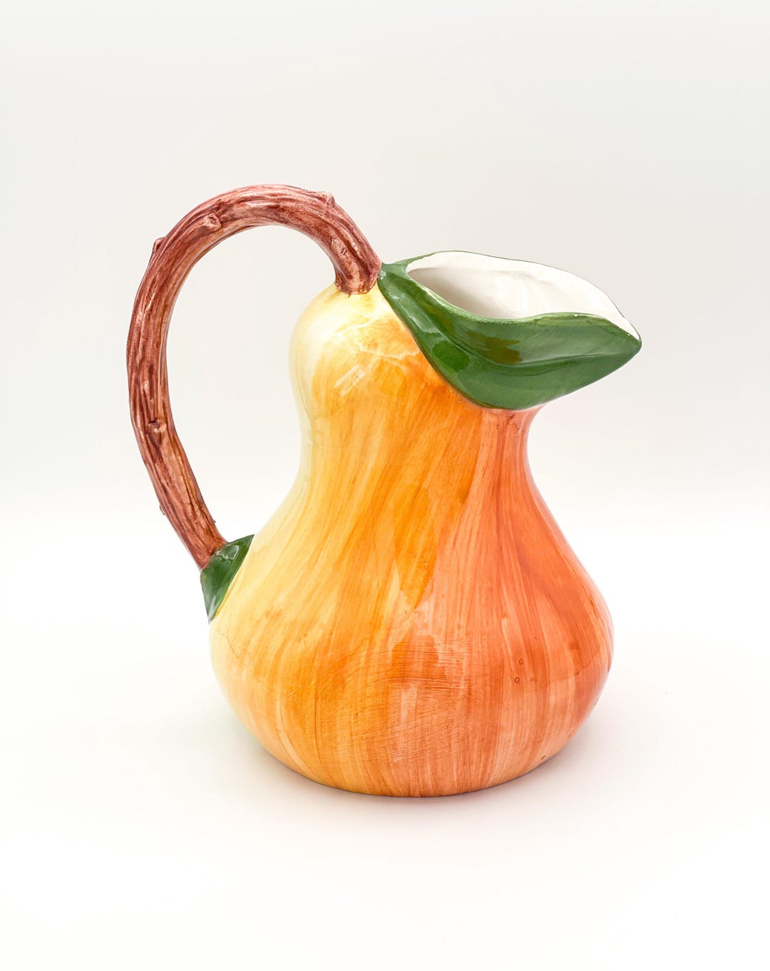 Vintage Bassano Majolica Pear Pitcher, Hand-painted Italian Ceramic ...