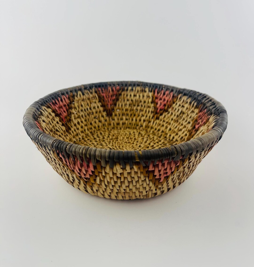 Vintage Hopi Handwoven Basket 6 Native American Basket With Red and ...