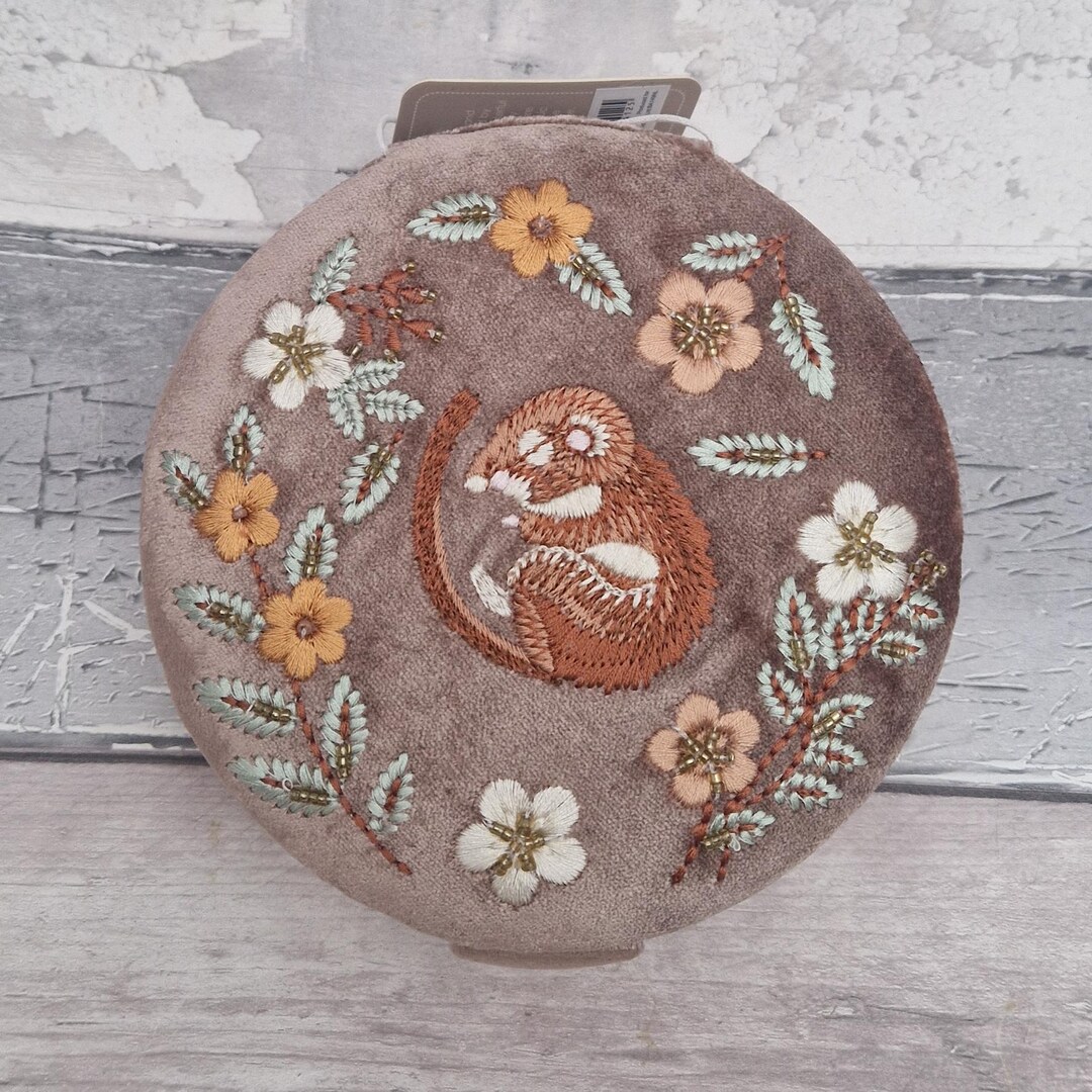 Velvet Jewellery Box With an Embroidered Sleeping Dormouse Design ...