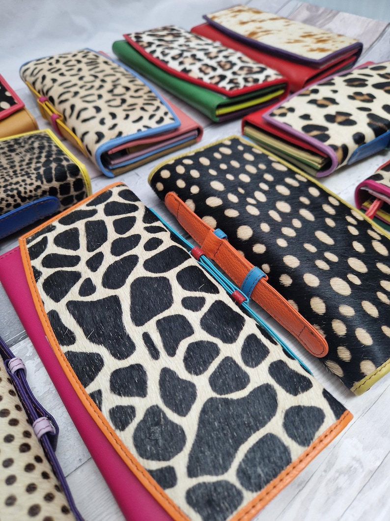 Rainbow Recycled Leather Clutch Wallet: Animal Print Upcycled Purse - Etsy