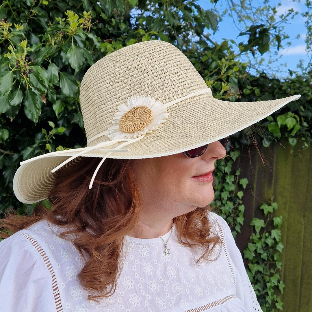 Wide Brimmed Natural Coloured Hat With Daisy Decoration. Made From ...