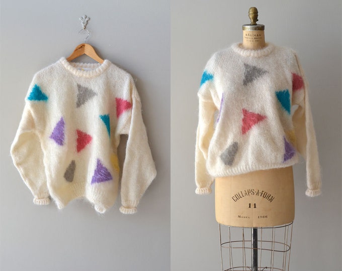 Passing Notes Sweater / Vintage Mohair Sweater / Oversized Geometric ...