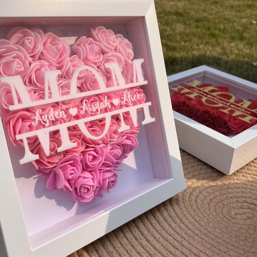 Personalised Roses Shadowbox With Names,personalized Flower Heart ...