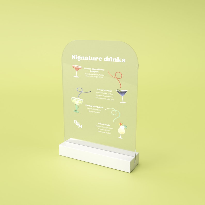 Cocktail Drinks Menu Signage Custom Printed Drinks Menu Acrylic Signage ...