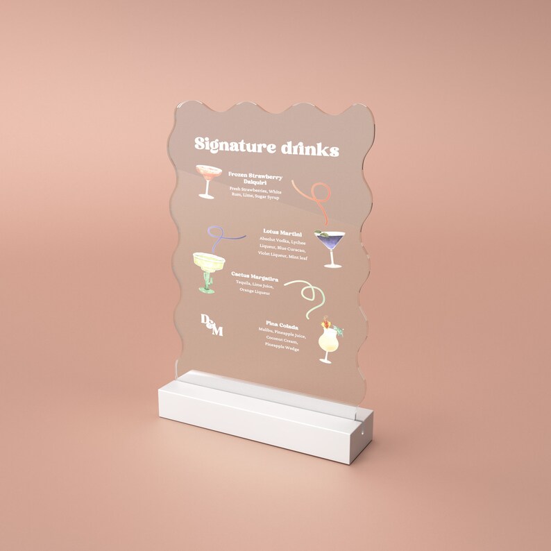 Cocktail Drinks Menu Signage Custom Printed Drinks Menu Acrylic Signage ...