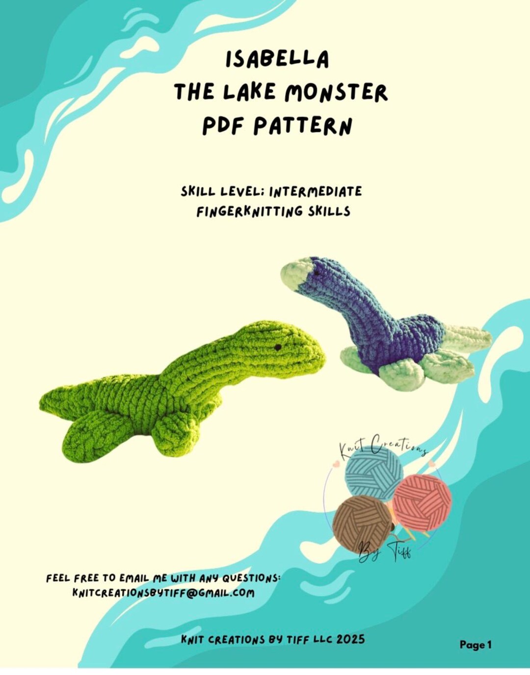 Lake Monster Plushie Pattern, Jumbo Chenille Finger Knit (PDF Pattern ...