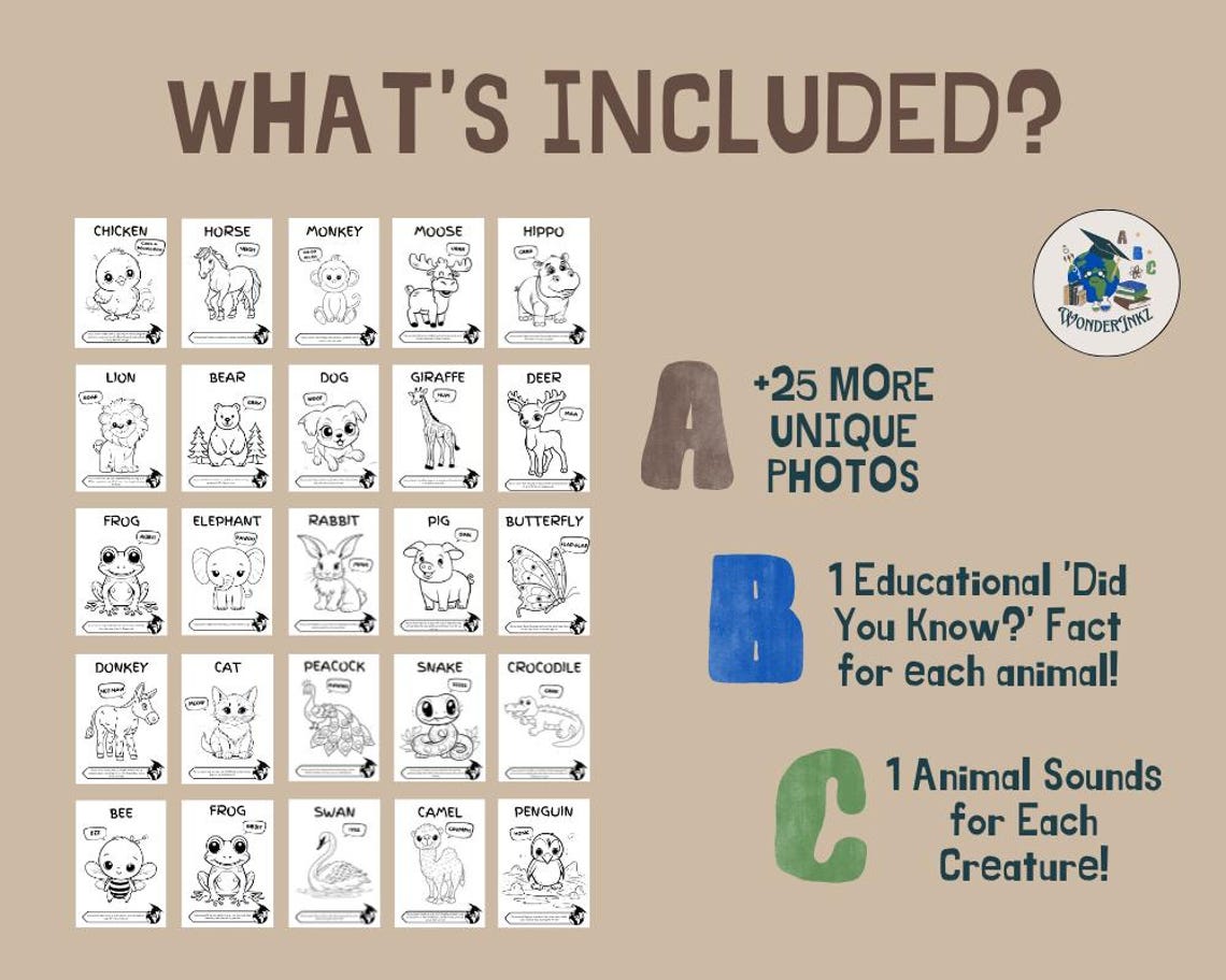 50 Animal Coloring Pages for School Kids Educational Homeschool PDF ...