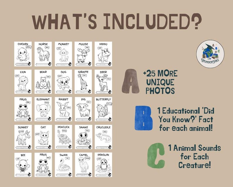 50 Animal Coloring Pages for School Kids Educational Homeschool PDF ...