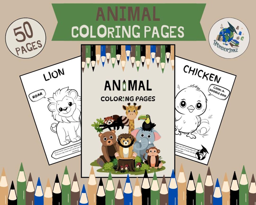 50 Animal Coloring Pages for School Kids Educational Homeschool PDF ...