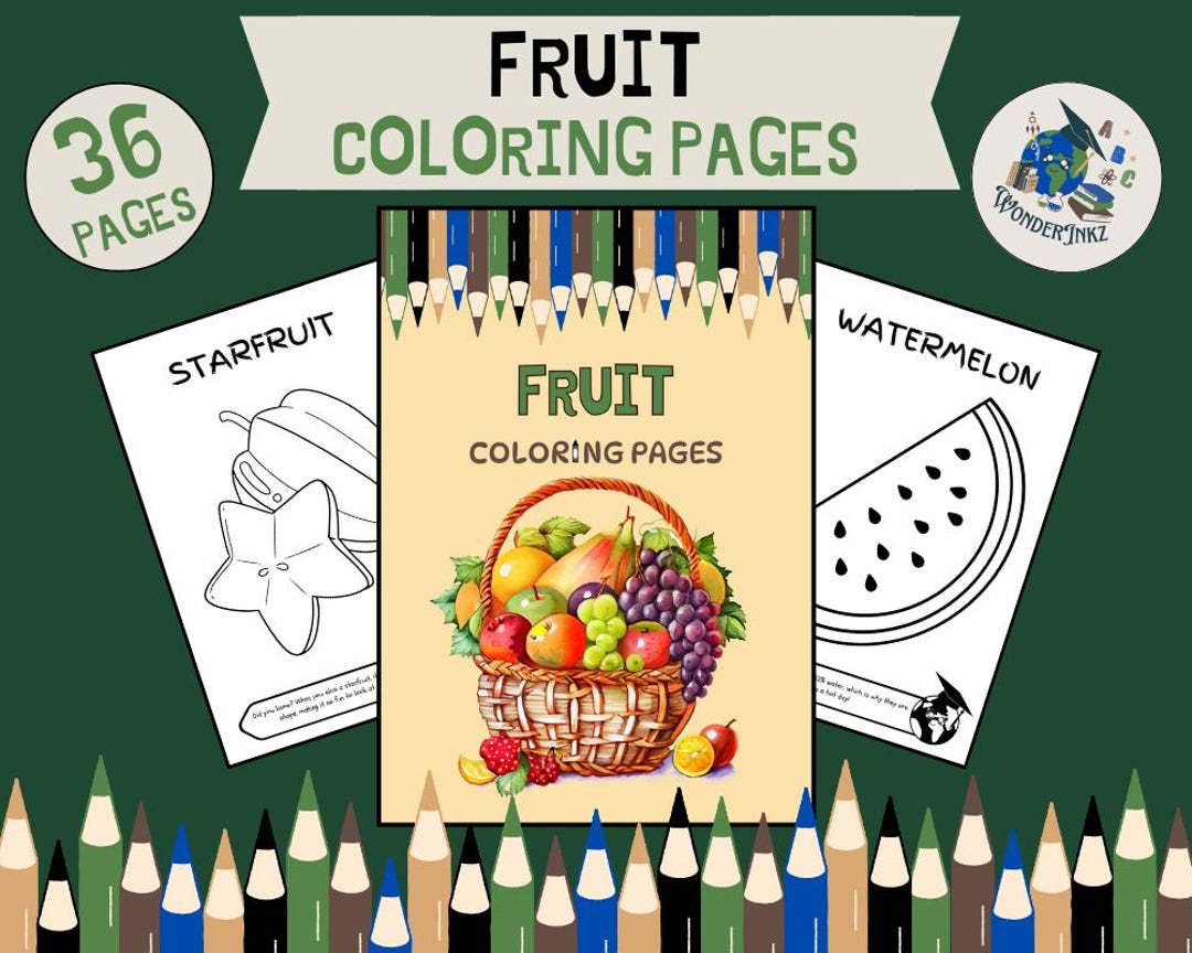 36 Fruit Coloring Pages for School Kids Educational Homeschool PDF ...