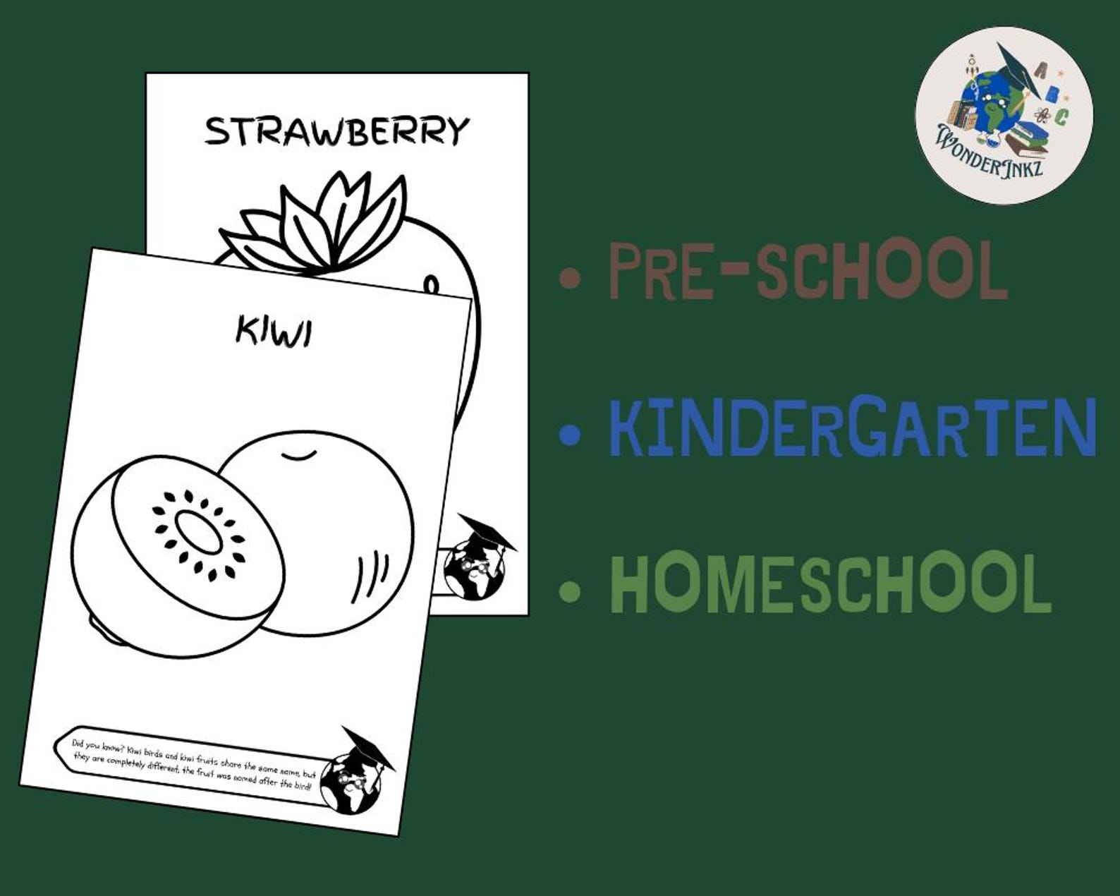 36 Fruit Coloring Pages for School Kids Educational Homeschool PDF ...