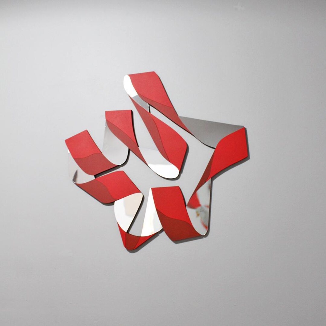 Red Abstract Wall Art With Mirror Effect, Mid Century Modern Art ...