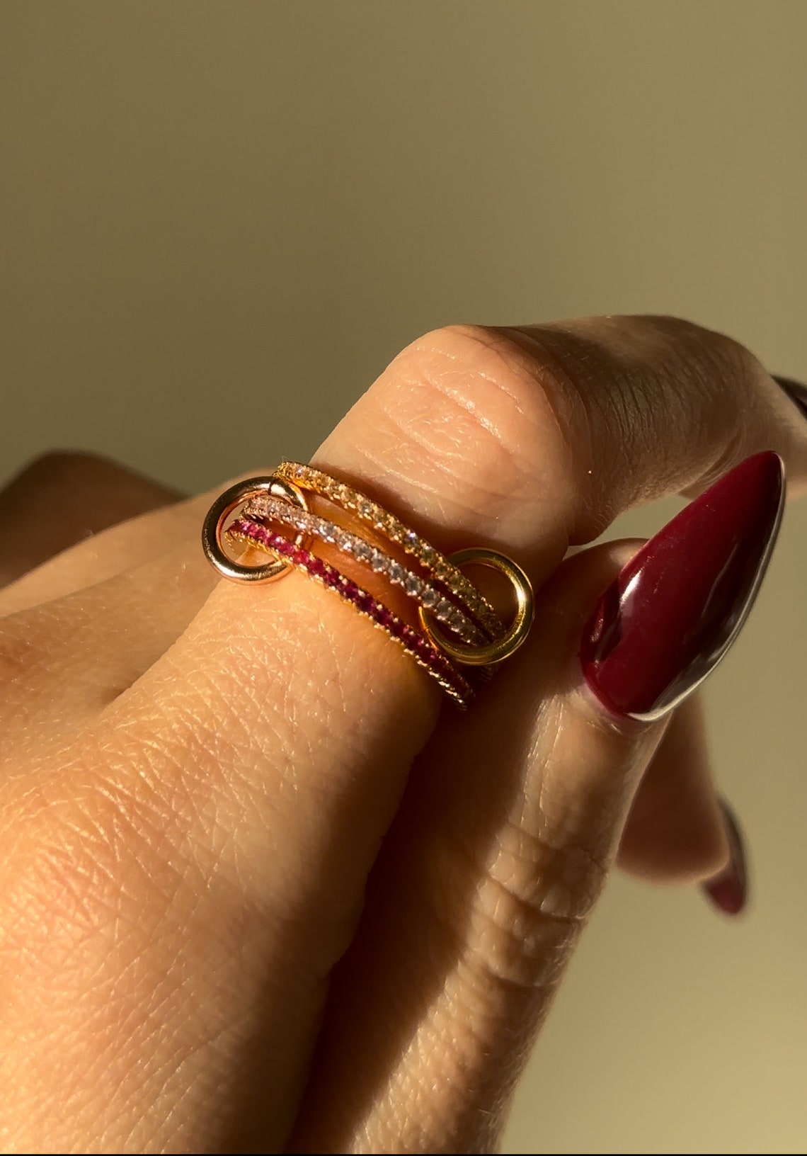 18K Gold Trendy Multi Link Ring in Rouge, Spinelli Kilcollin Dupe, Non ...