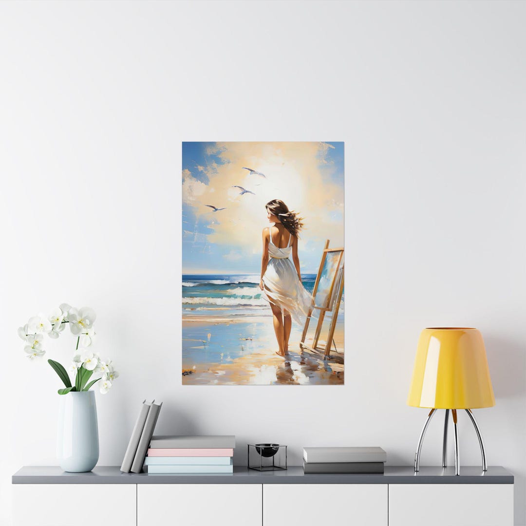 Serene Beach Scene Mythical Overlay Summer Vibes Wall Art Print Matte ...