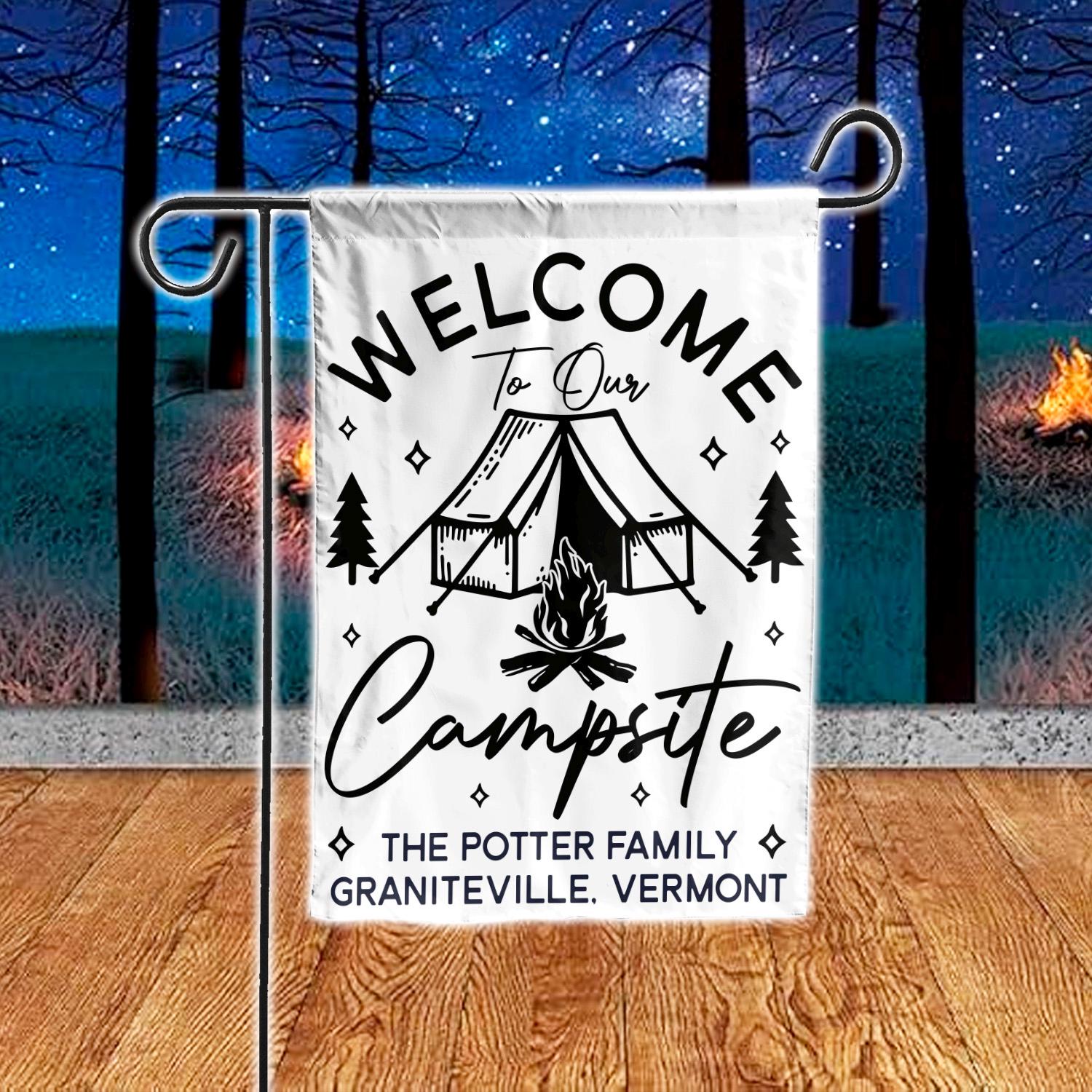 Retro Custom Tent Camper RV Camping Flag, Personalized Welcome to Our ...