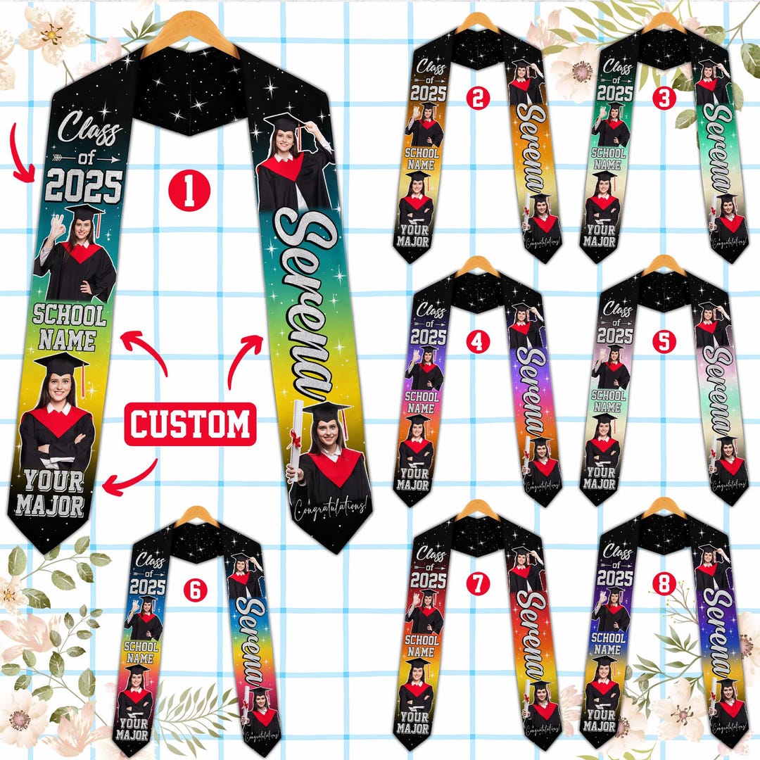 Custom Photos Grad Stole, Personalized School Major Stole, Gradient ...