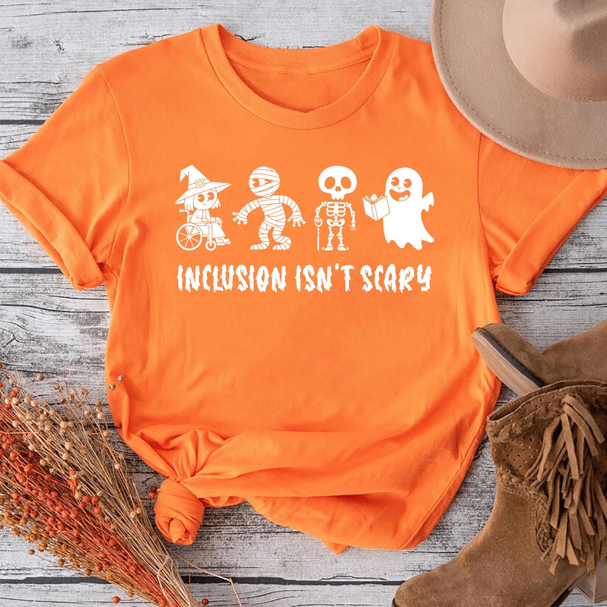 Inclusion Isn't Scary Teacher Skeleton Ghost Cute Halloween Digital Png ...