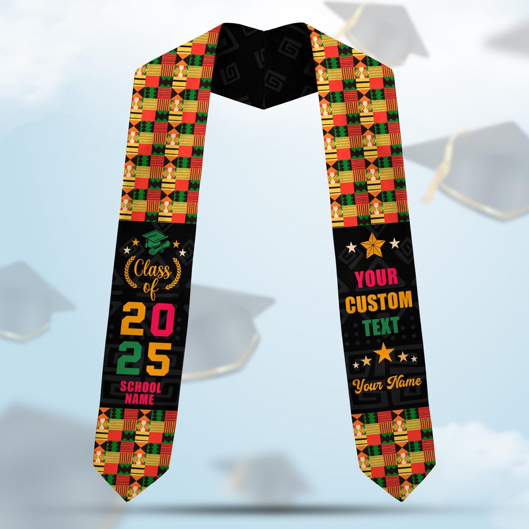 Custom African Graduation Stole, Personalized Black & Educated Kente ...
