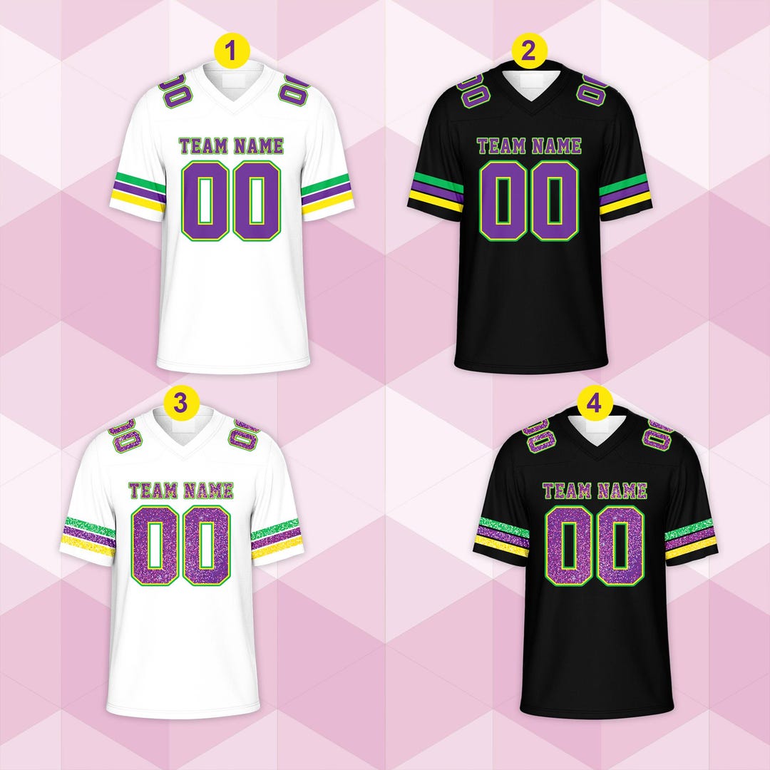 Personalized Faux Glitter Mardi Gras Football Jersey, Custom Name ...