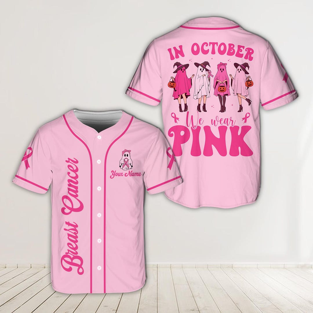 Halloween Breast Cancer Baseball Jersey, Custom Name October Wear Pink ...