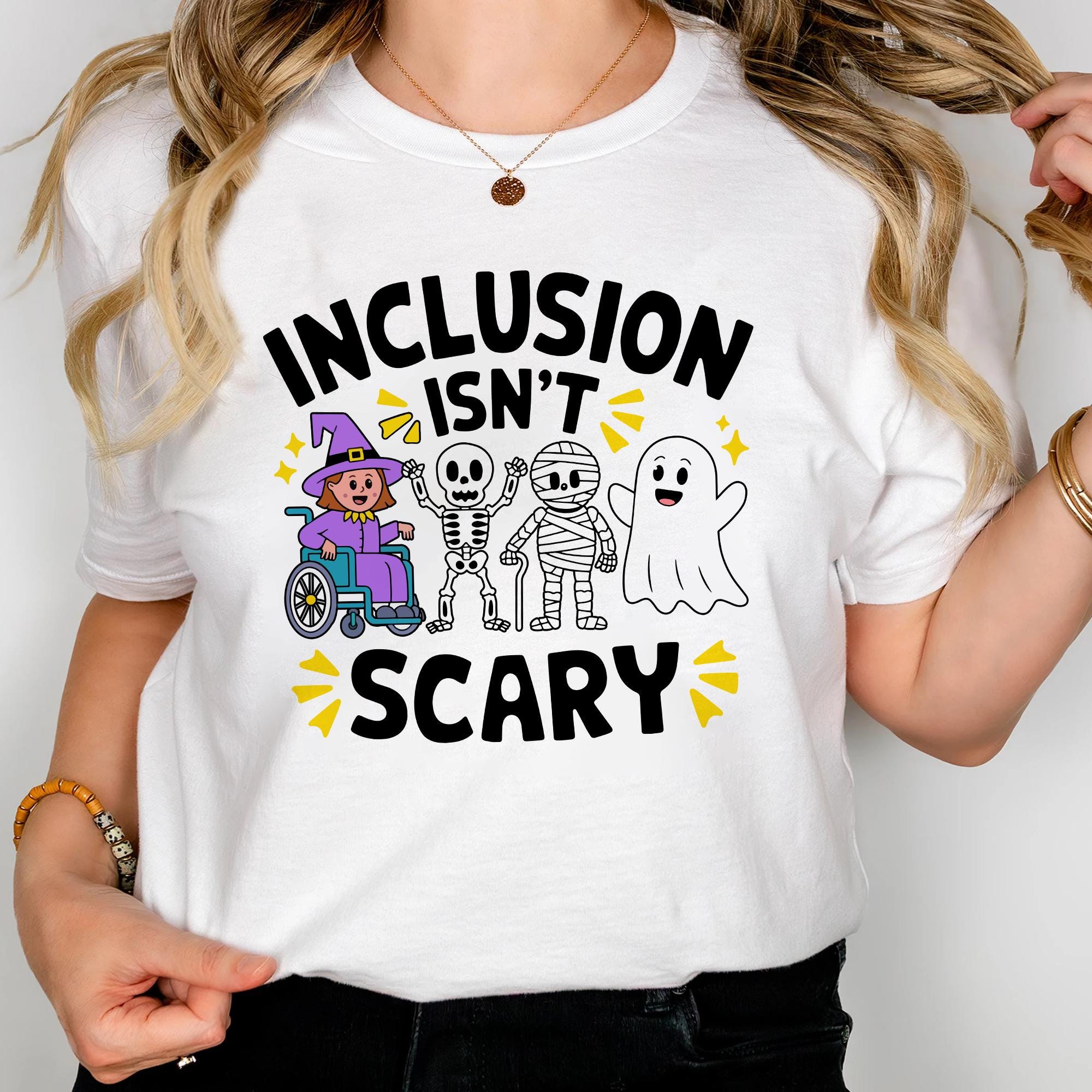 Inclusion Isn't Scary Teacher Skeleton Ghost Cute Halloween Digital Png ...