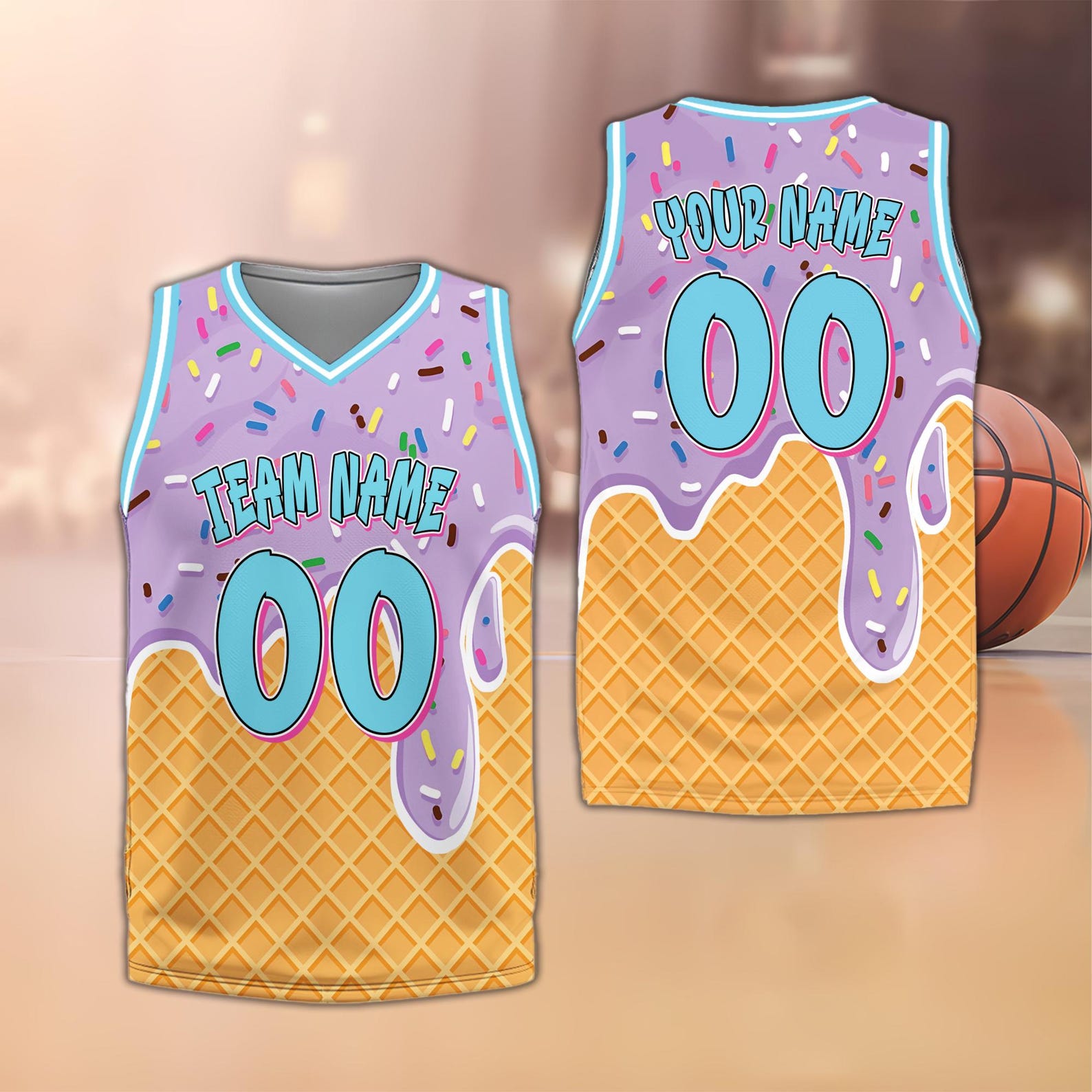 Personalized Ice Cream Drip Basketball Jersey, Custom Name Ice Cream ...