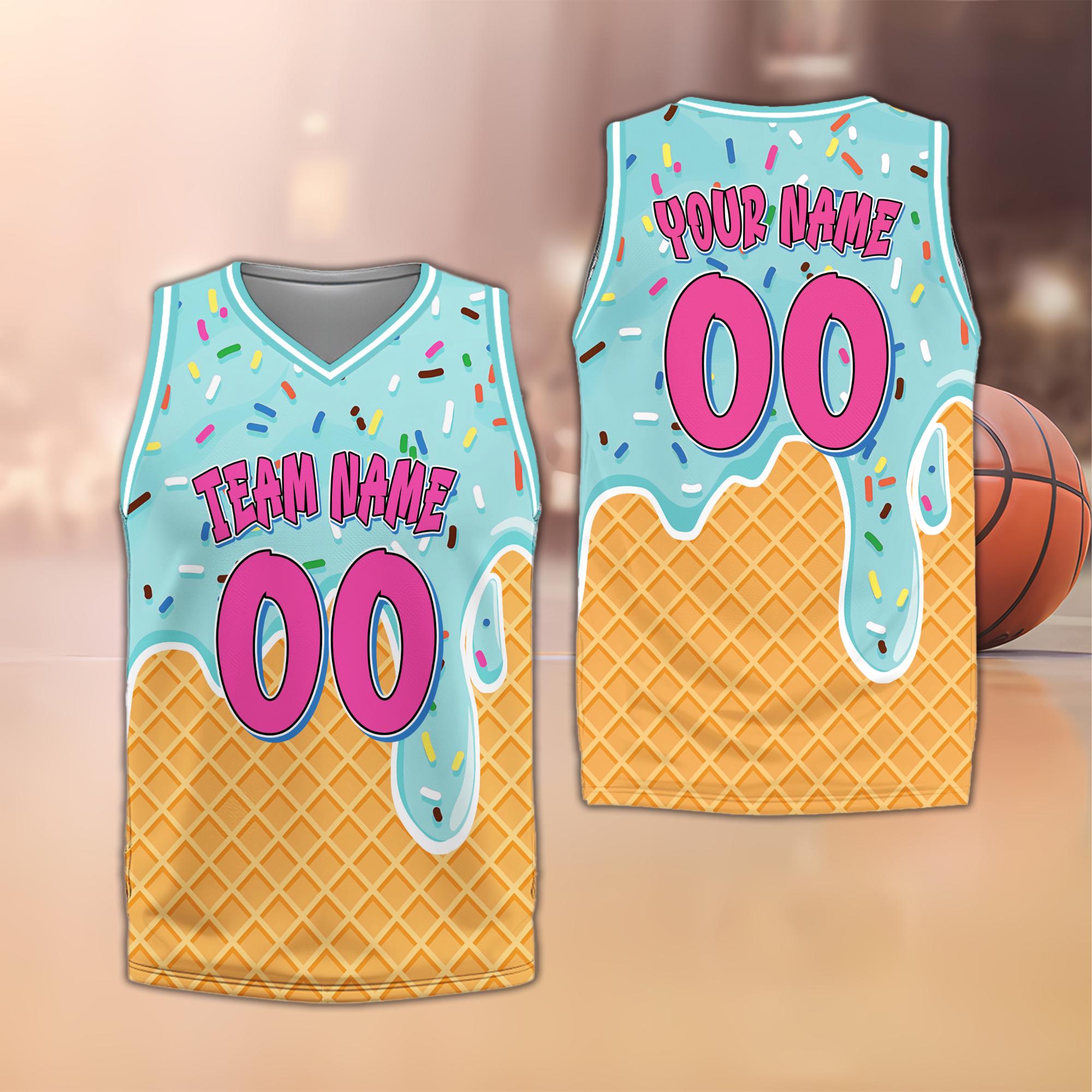 Personalized Ice Cream Drip Basketball Jersey, Custom Name Ice Cream ...