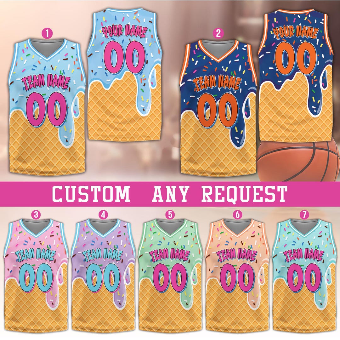 Personalized Ice Cream Drip Basketball Jersey, Custom Name Ice Cream ...