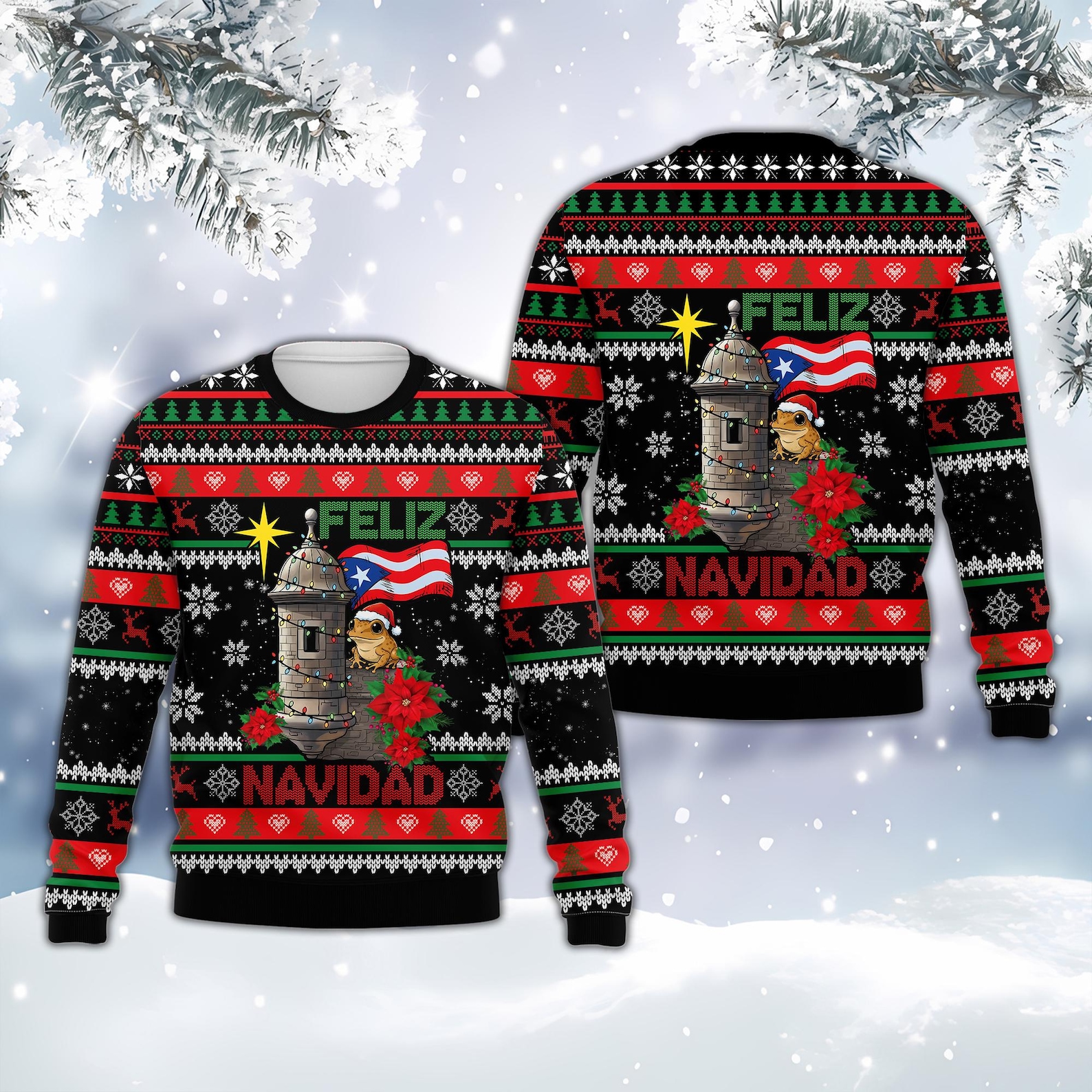 Feliz Navidad Puerto Rico Christmas Sweater, Boricua Xmas Sweatshirt ...