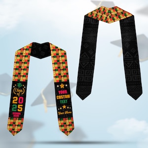 Custom African Graduation Stole, Personalized Black & Educated Kente ...