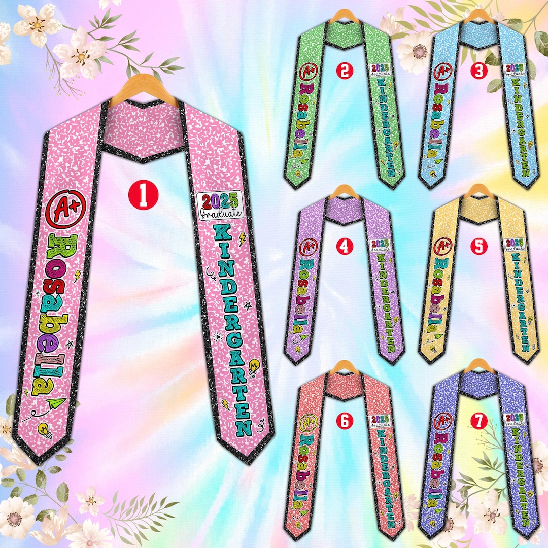 Kindergarten Pre-k Grad Stole, Personalized Kid Youth Graduation Stole ...