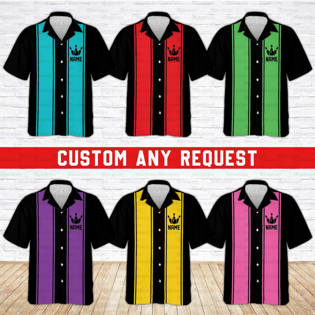 Retro Personalized Bowling Hawaiian Shirt, Custom Name Bowler Button ...