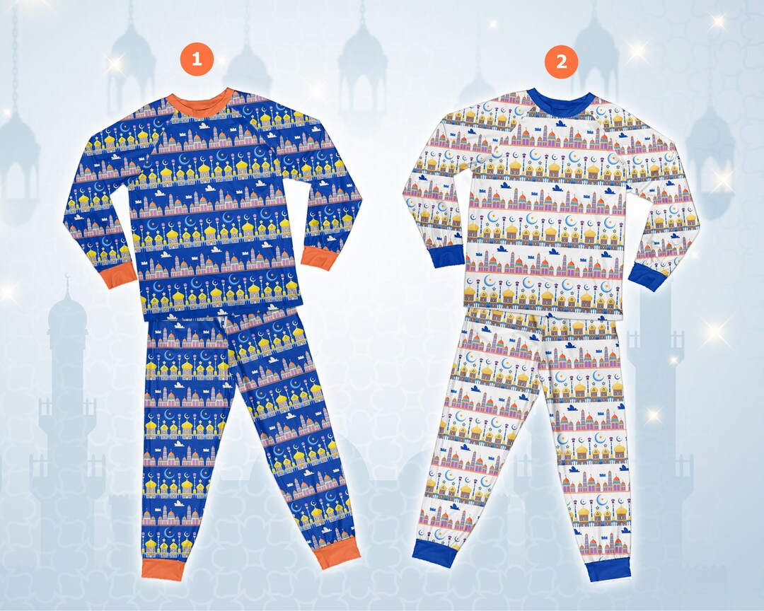 Cute Ramadan Pajamas Set, Cute Eid Mubarak Long Sleeve Two Piece Pajama ...