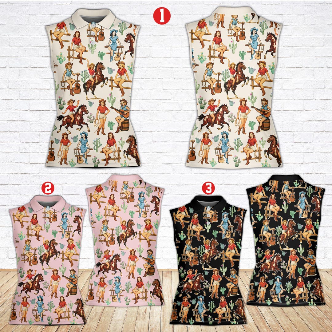 Cowgirl Golf Polo Shirt, Western Lover Golf Women Sleeveless Polo ...