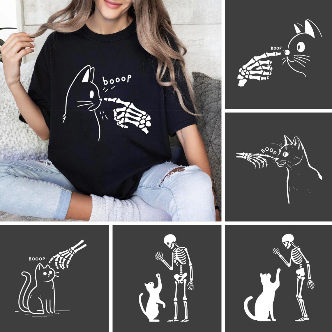 6 Designs Black Cat Skeleton Hand Boop Halloween Pet, Cute Cat Png ...