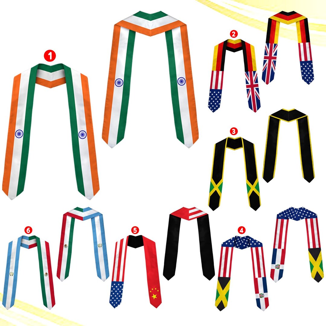 Mix Flags Graduation Stole, Personalized Mixed 2 Flags 3 Flags Stole ...