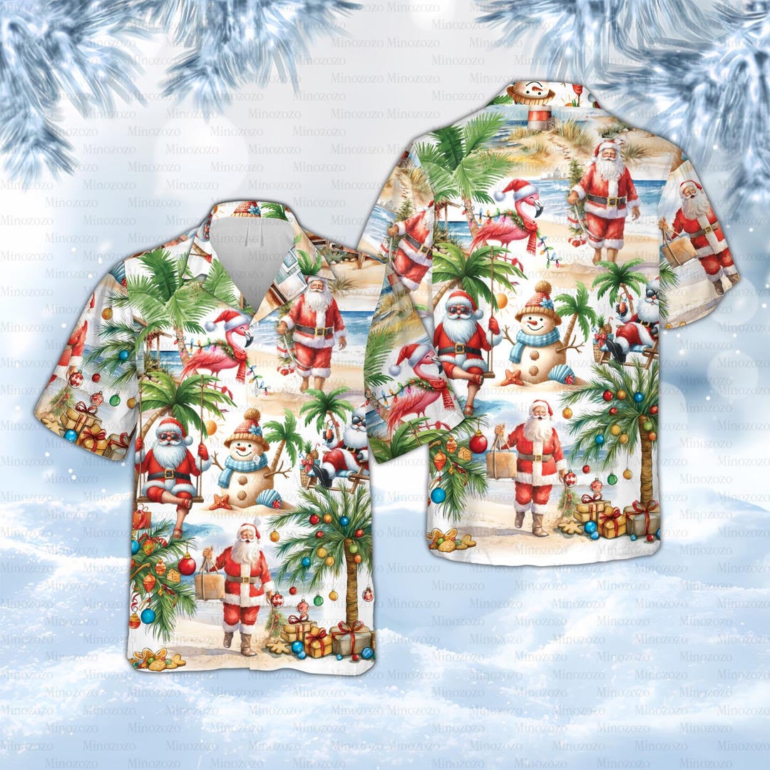 Tropical Christmas Hawaiian Shirt, Santa Aloha Christmas Hawaiian Shirt ...