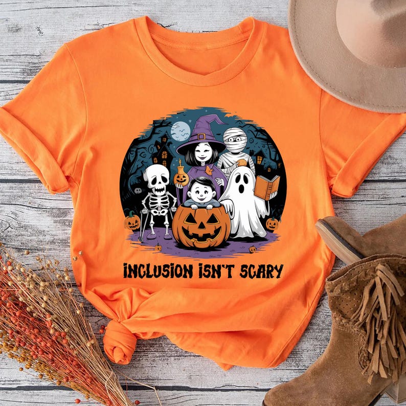 Inclusion Isn't Scary Teacher Skeleton Ghost Cute Halloween Digital Png ...