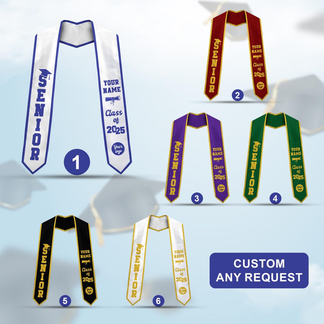 Custom Logo Graduation Stole, Personalized Class of 2025 Senior Stole ...