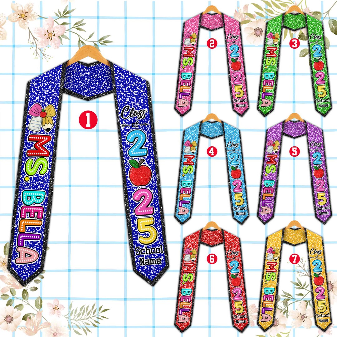 Marquee Teacher Graduation Stole, Custom Name Coquette Grad Stole, Cute ...