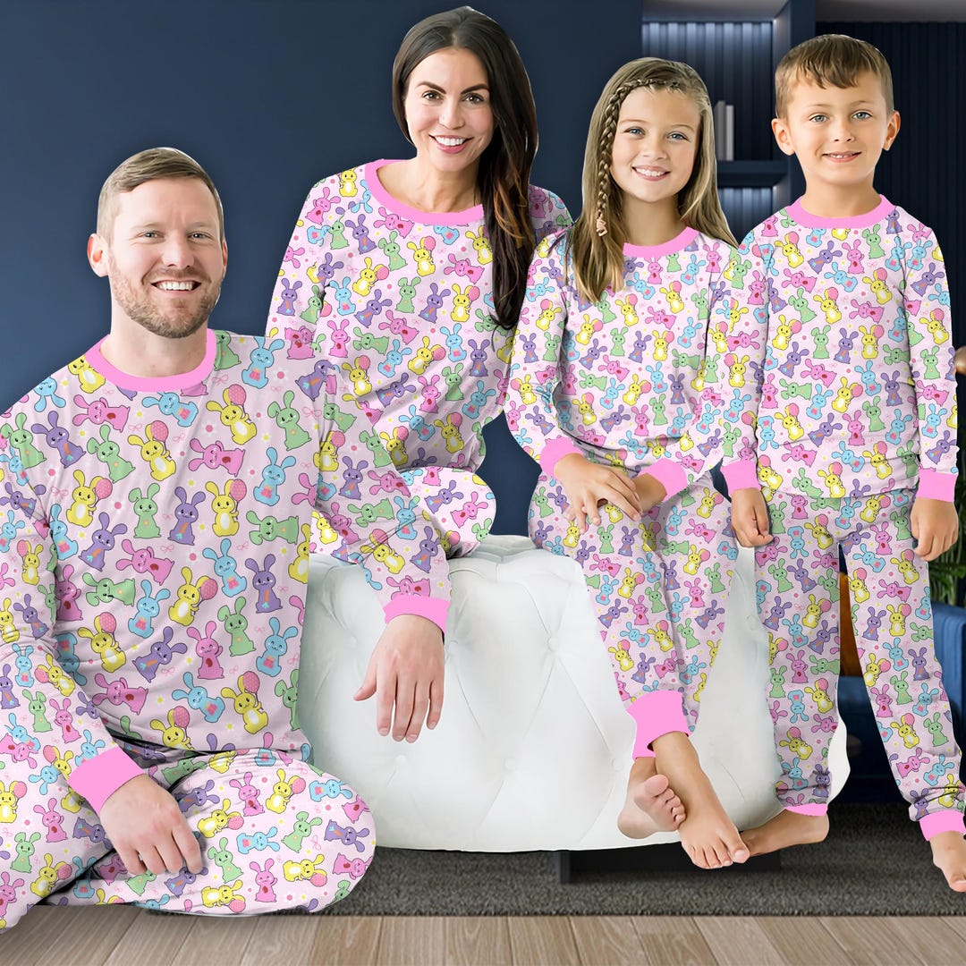 Cute Easter Pajamas Set, Retro Bunny Easter Long Sleeve Two Piece ...