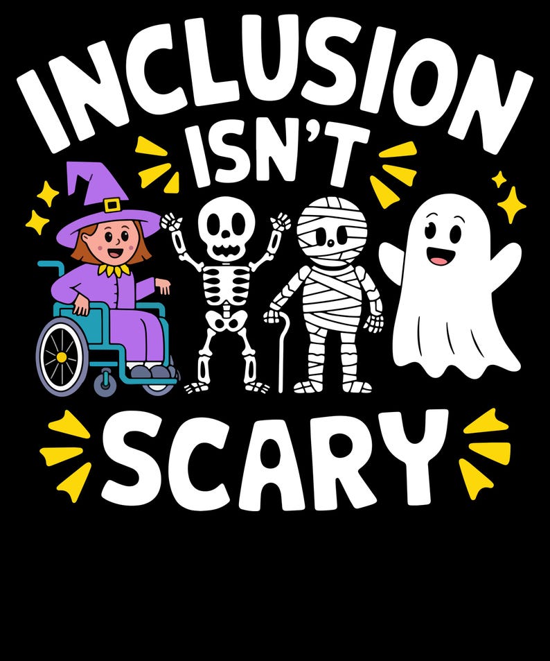 Inclusion Isn't Scary Teacher Skeleton Ghost Cute Halloween Digital Png ...