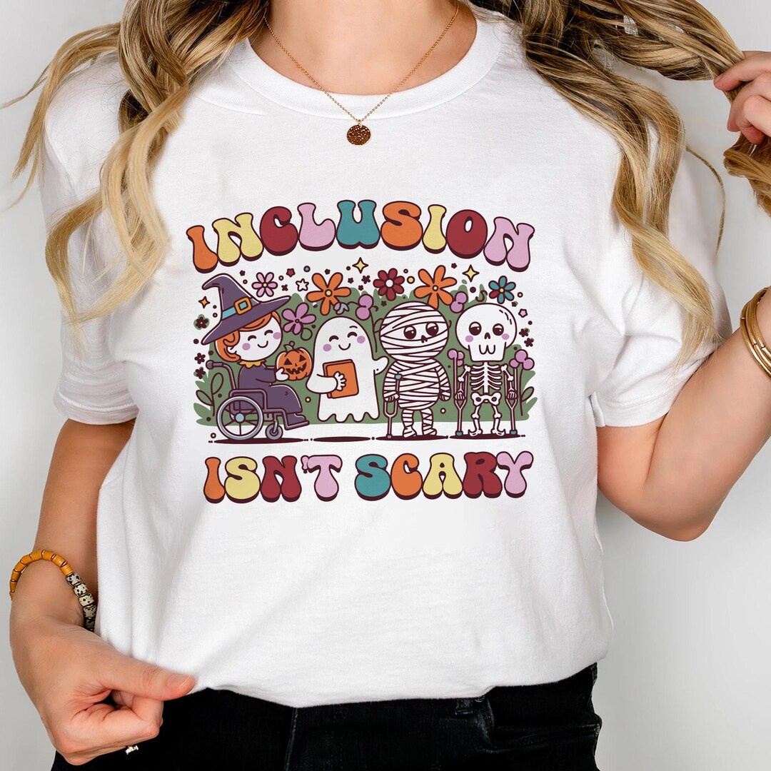Inclusion Isn't Scary Teacher Skeleton Ghost Cute Halloween Digital Png ...