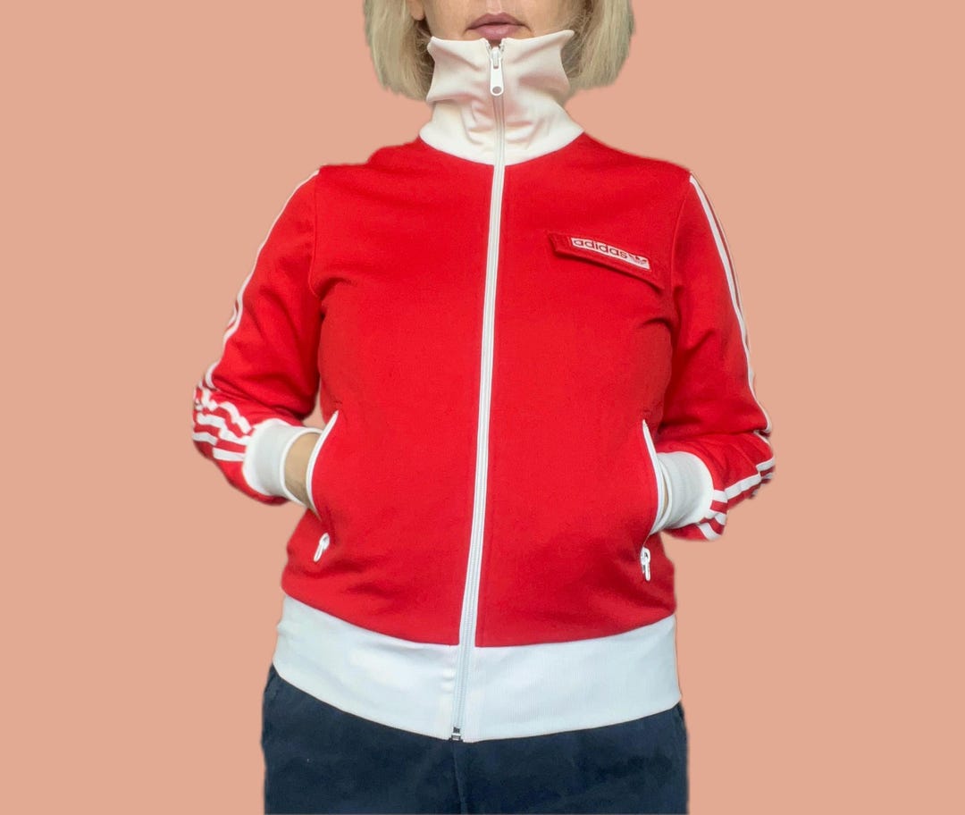 Adidas Vintage Red and White Zip up Track Track Top Jacket Womens, 52% ...