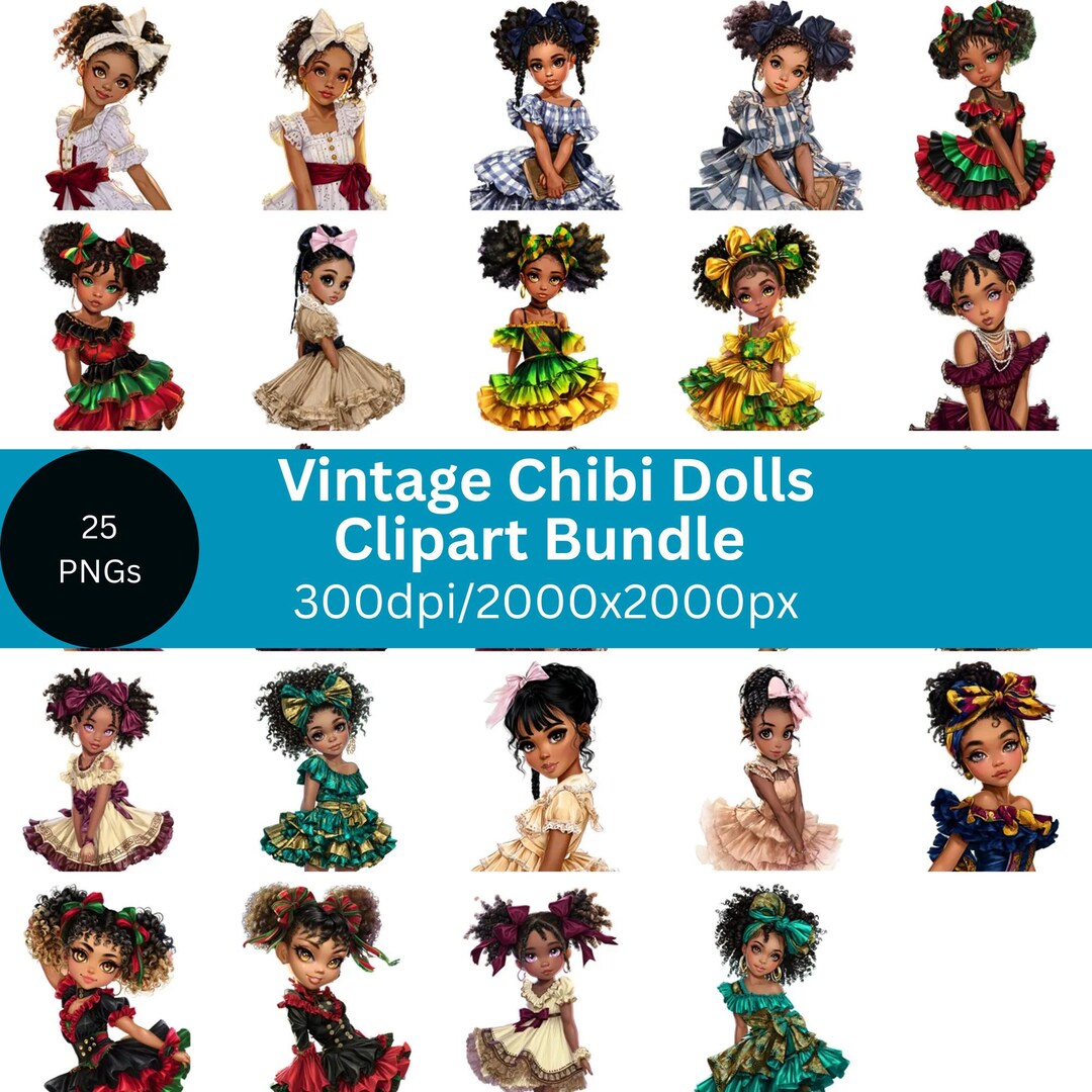 Vibrant Chibi Dolls Clipart Collection | Vintage 20s-30s Inspired ...