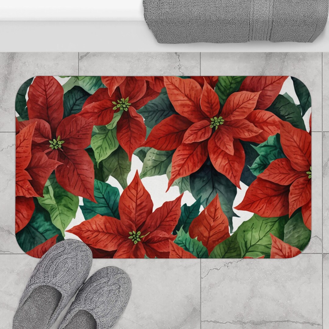Bed of Poinsettias Christmas: Bath Mat-festive Home Decor for the ...