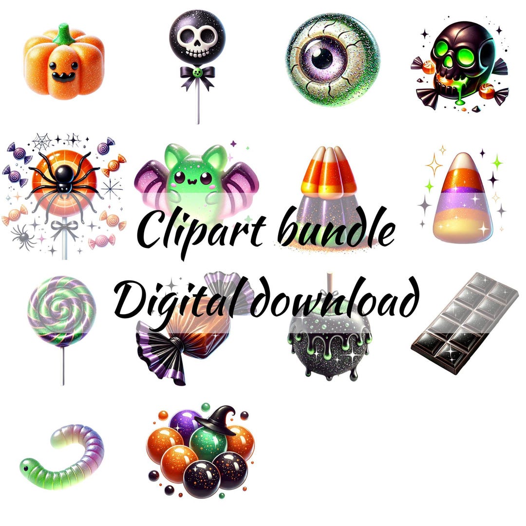 Glam Halloween Candy Clipart Bundle PNG - Cute Spooky Candy ...
