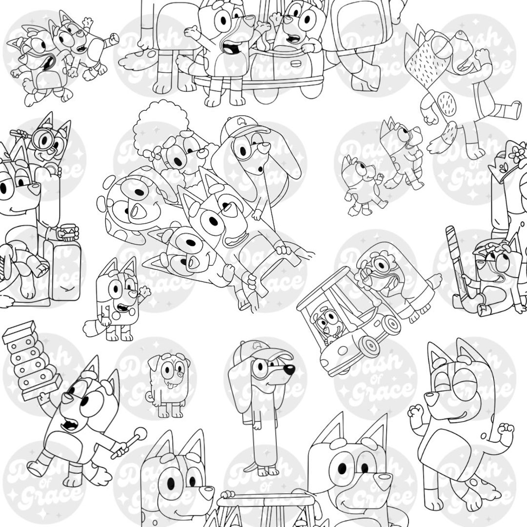 Blue Dog and Friends Seamless Coloring Page Seamless Pattern - Etsy